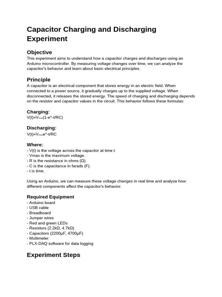 Arduino Capacitor Charging and Discharging Experiment | PDF | Capacitor | Electrical Network