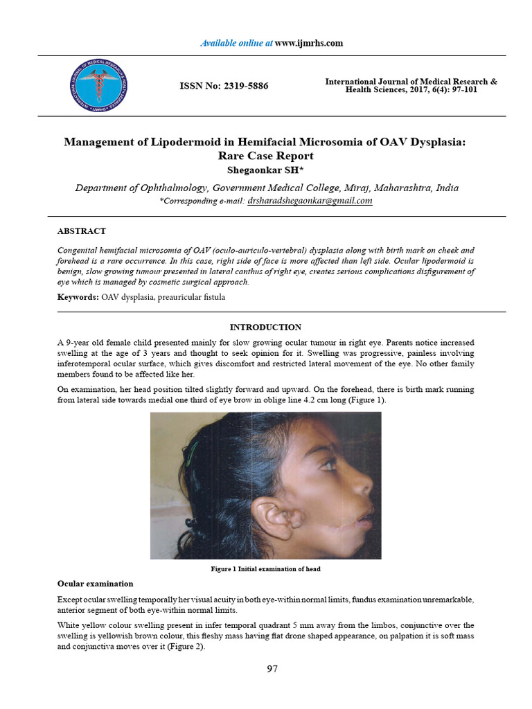 Management of Lipodermoid in Hemifacial Microsomia of Oav Dysplasia ...