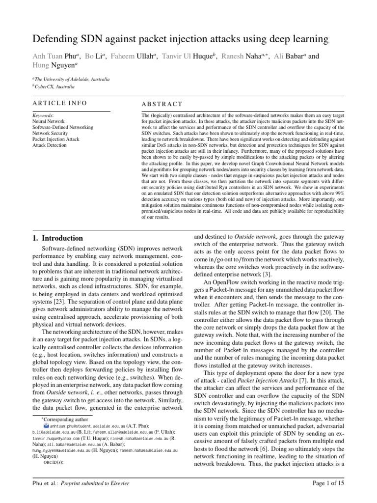 Defending SDN Against Packet Injection Attacks Using Deep Learning ...