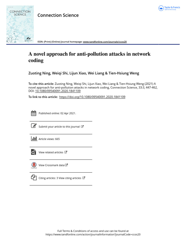 A Novel Approach for Anti-pollution Attacks in Network Coding | PDF | Data Transmission ...
