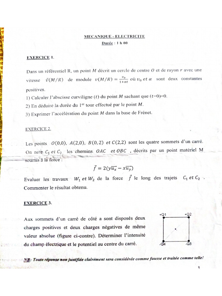 Devoir Mécanique Électricité | PDF