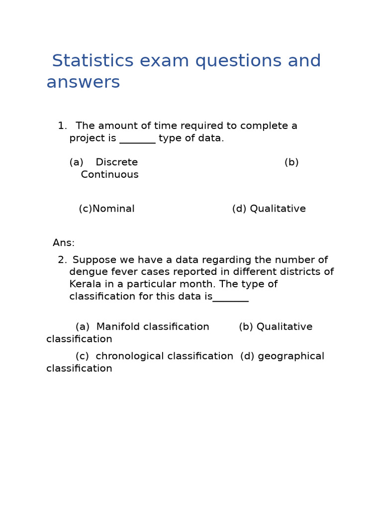 Statistics Exam Questions and Answers | PDF