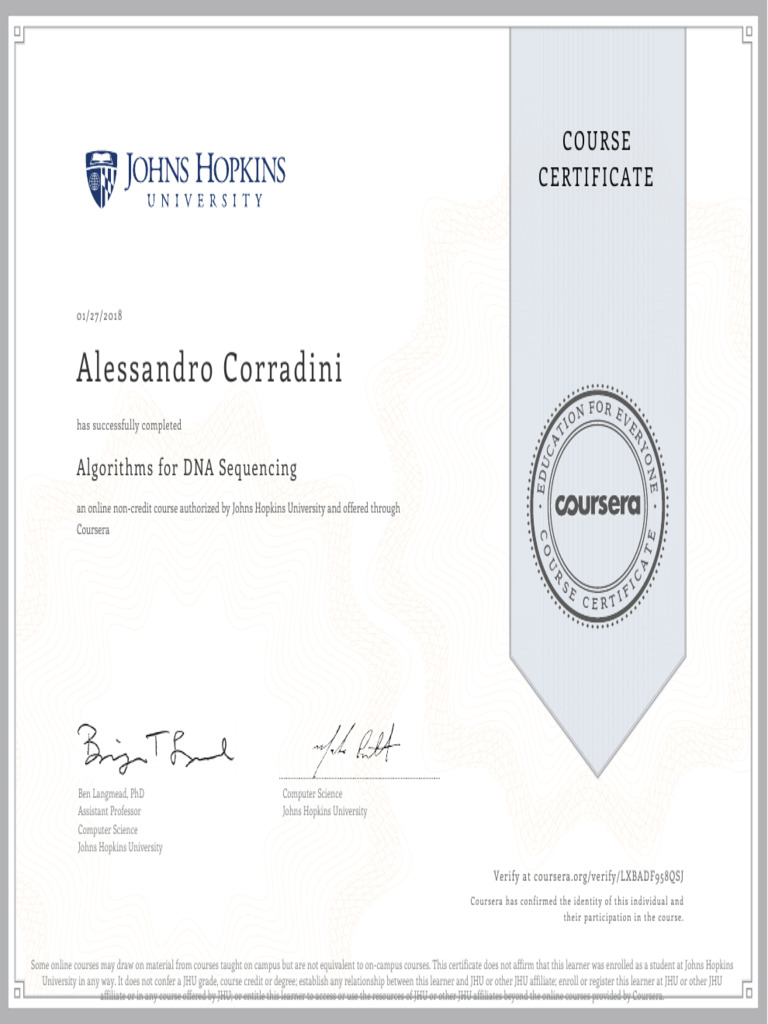Coursera - Algorithms for DNA Sequencing - John Hopkins University | PDF | Johns Hopkins University