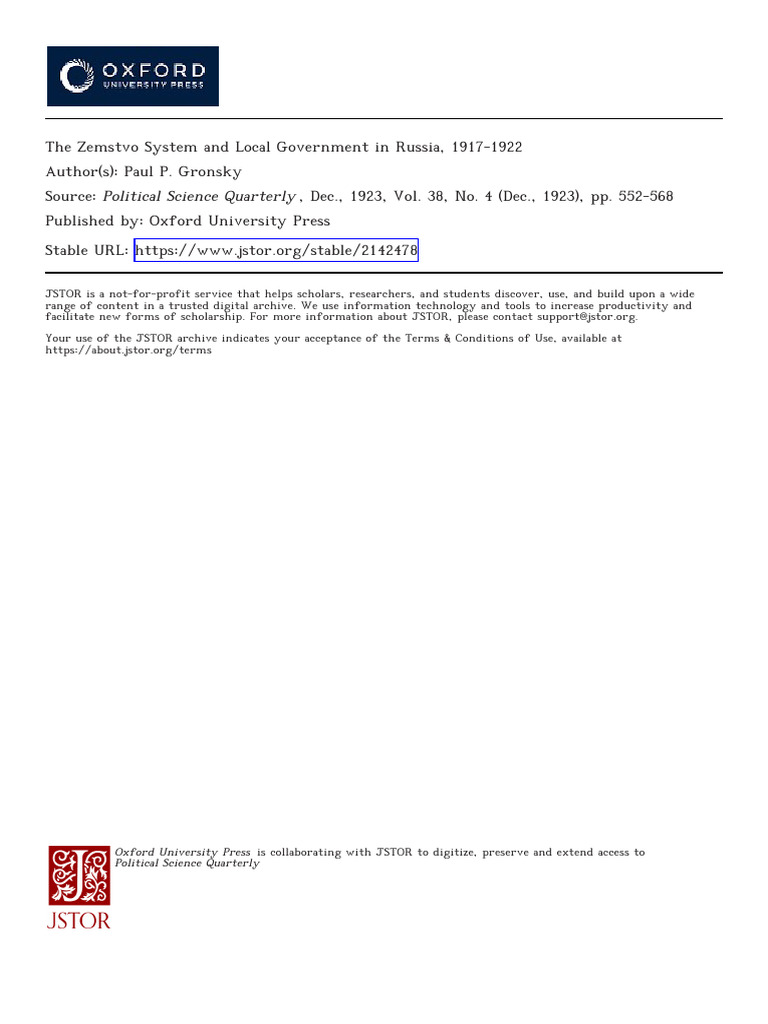 Zemstvo System Reform in Russia, 1917-1922 | PDF | Communism | Soviet Union