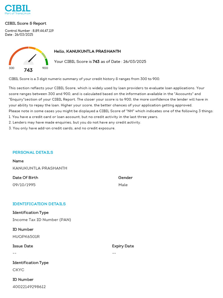 Score Report - Cibil Dashboard | PDF | Credit | Finance & Money Management