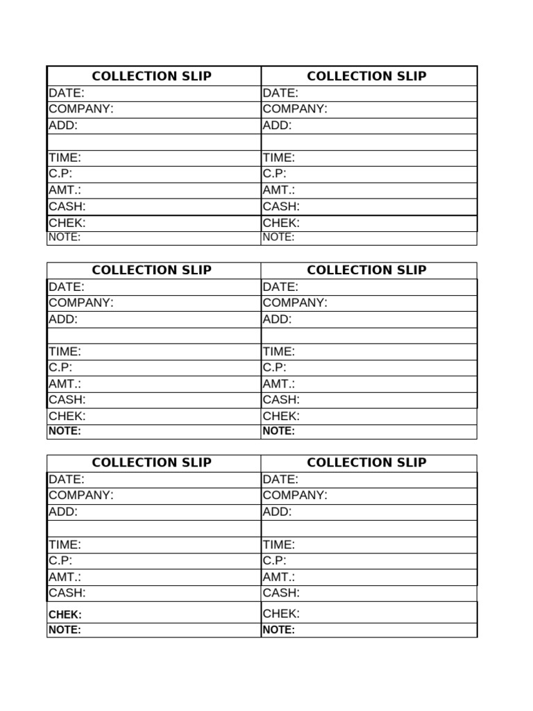 Collection Slip Template PDF | PDF