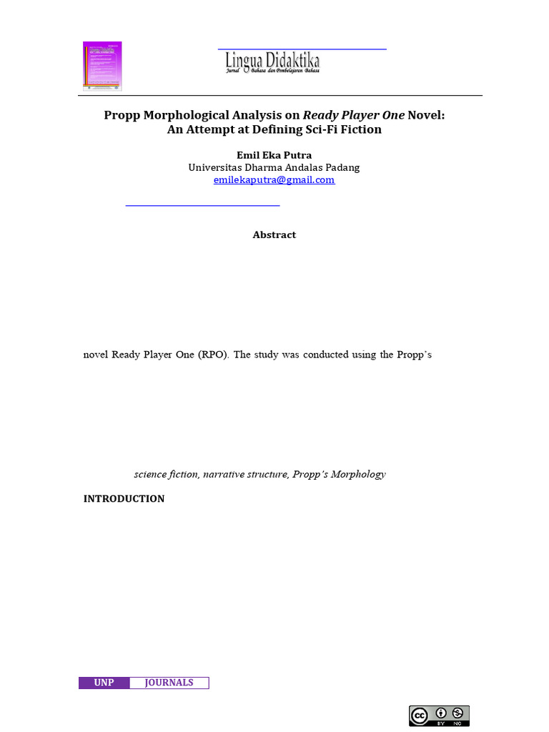 Propp Morphological Analysis On Ready Player One Novel | PDF ...