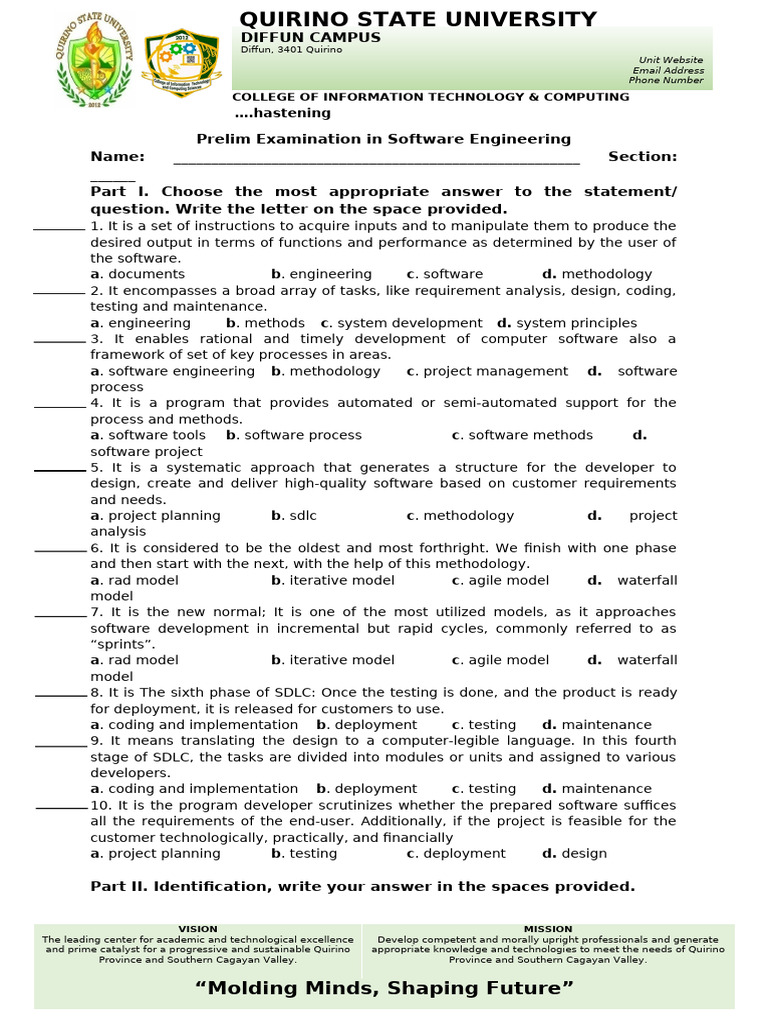 IT Elective 1 Software Engineering Prelim | PDF | Software Development ...