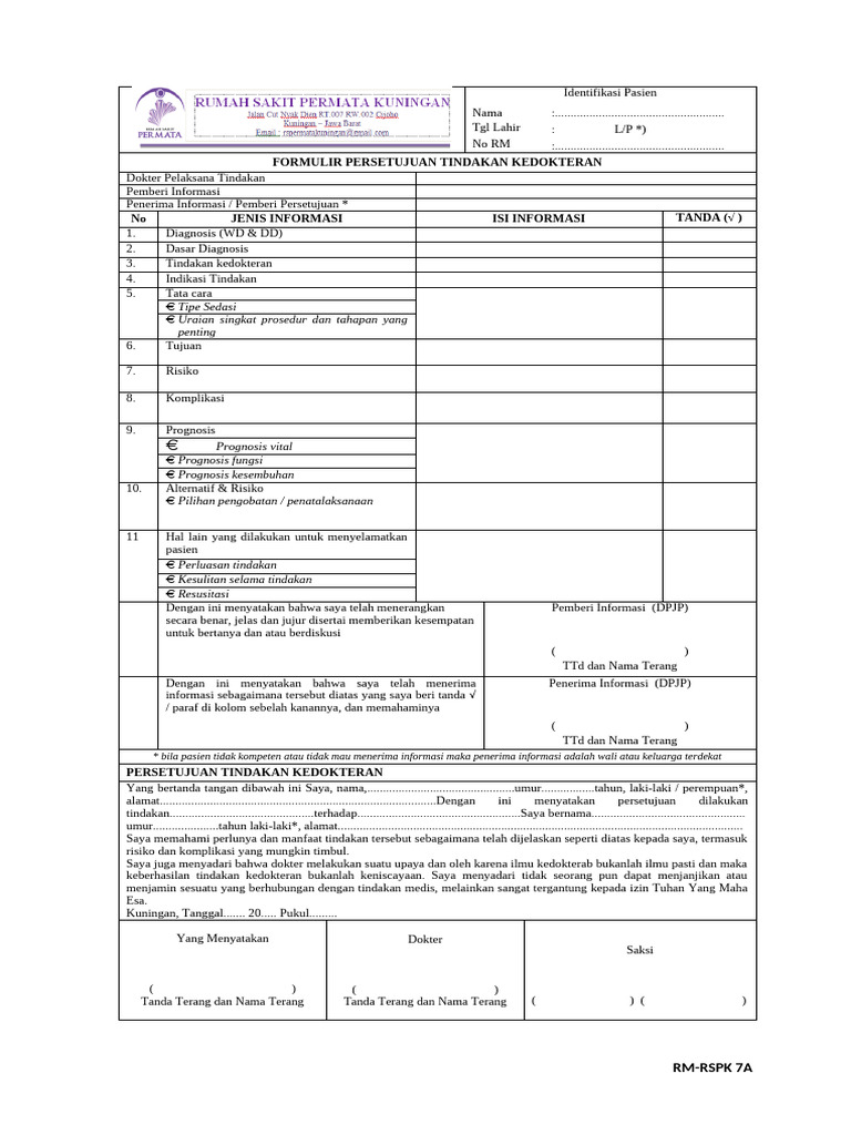 Formulir Persetujuan Tindakan Kedokteran | PDF
