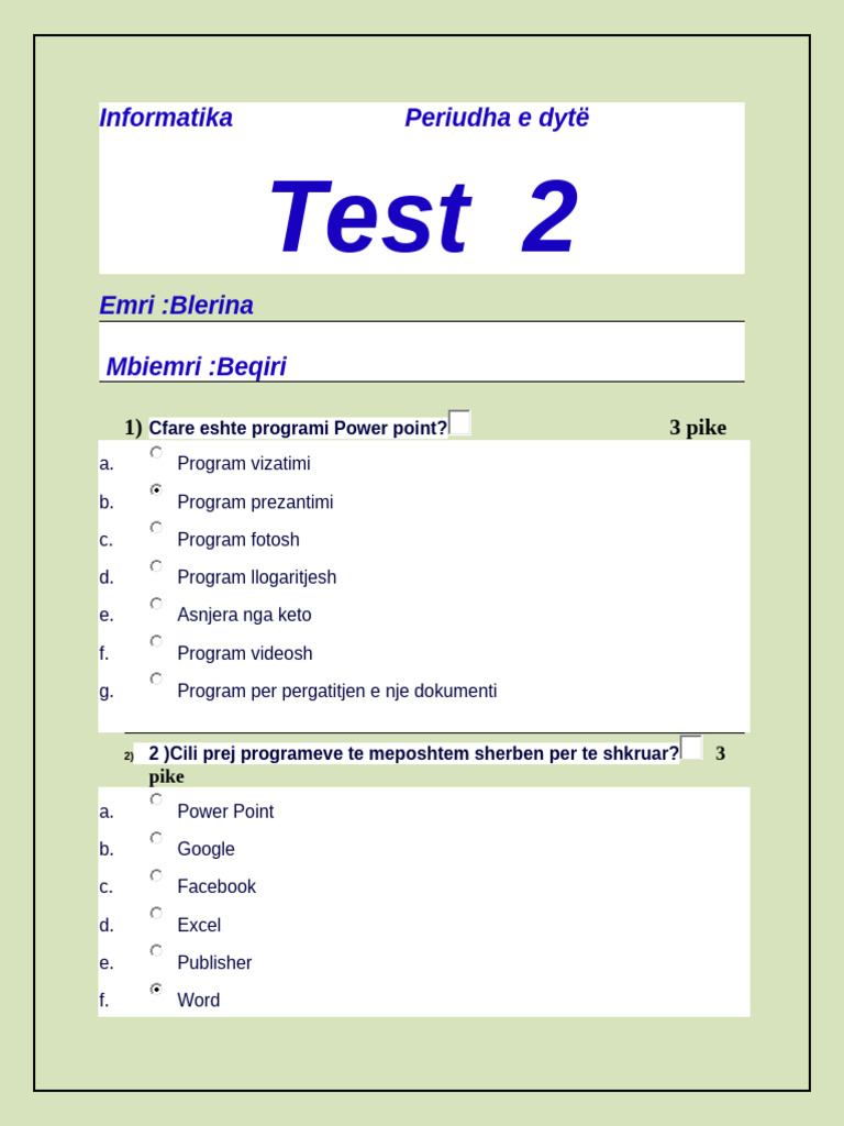 Ina Test 2 Informatika 8 | PDF