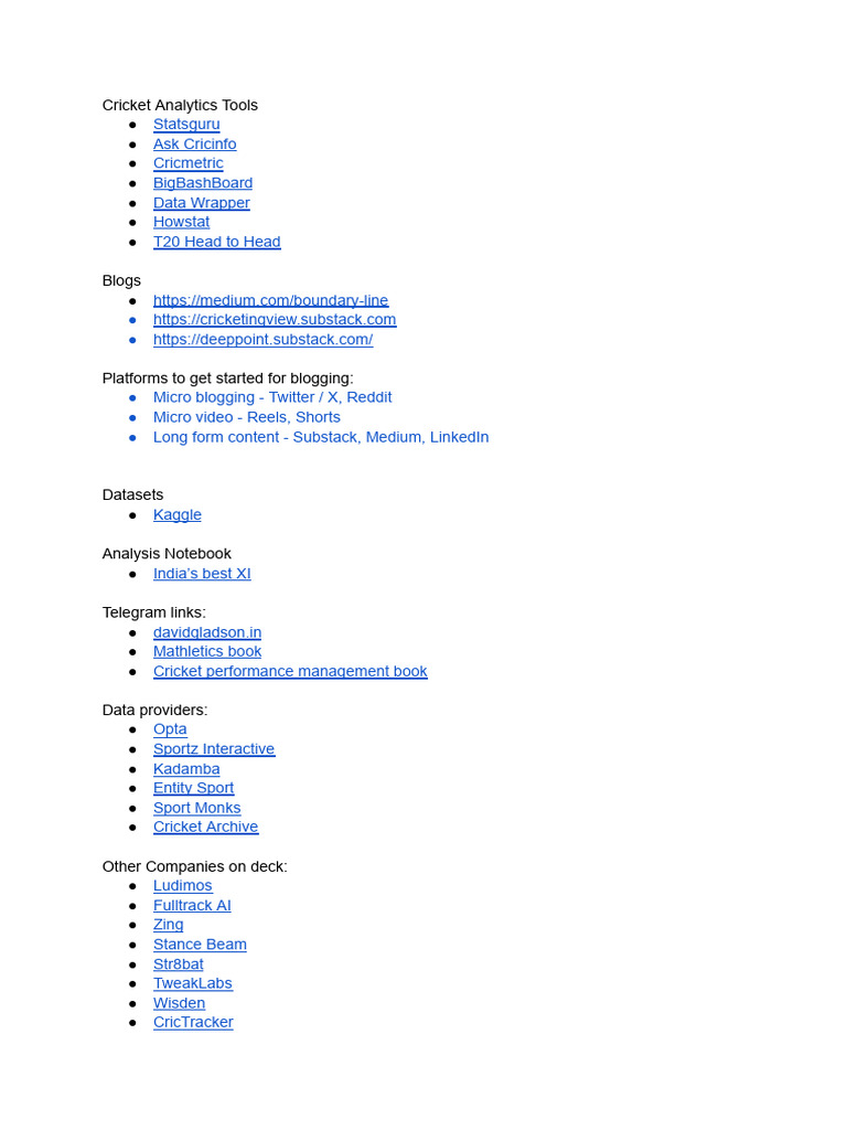 Essential Cricket Analytics Tools | PDF