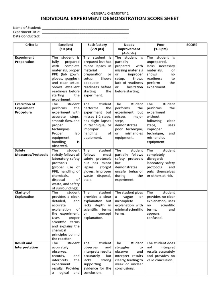 Gc2 Score Sheet | PDF | Experiment | Personal Protective Equipment