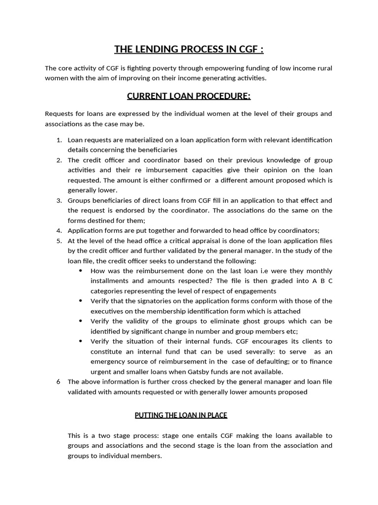 The Lending Process in CGF | PDF | Loans | Credit