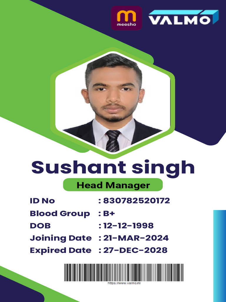 Meesho-Valmo - (Sushant Singh) ID Card | PDF