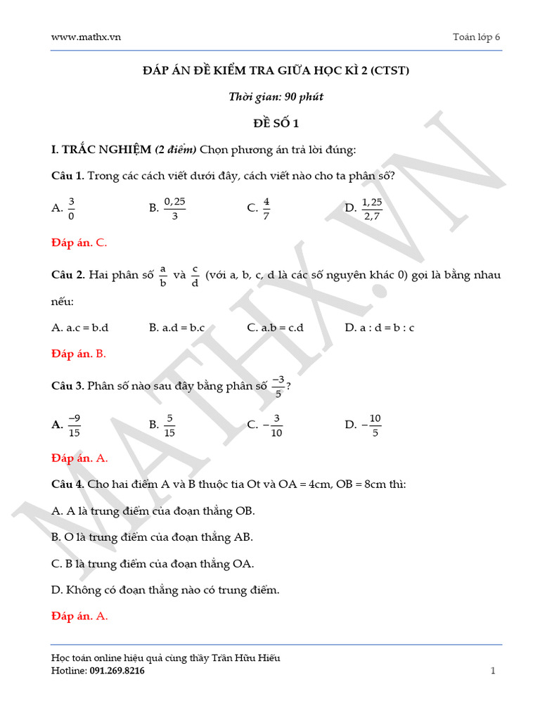 Đề Kiểm Tra Giữa Học Kì 2 Lớp 6_đáp Án Ctst | PDF