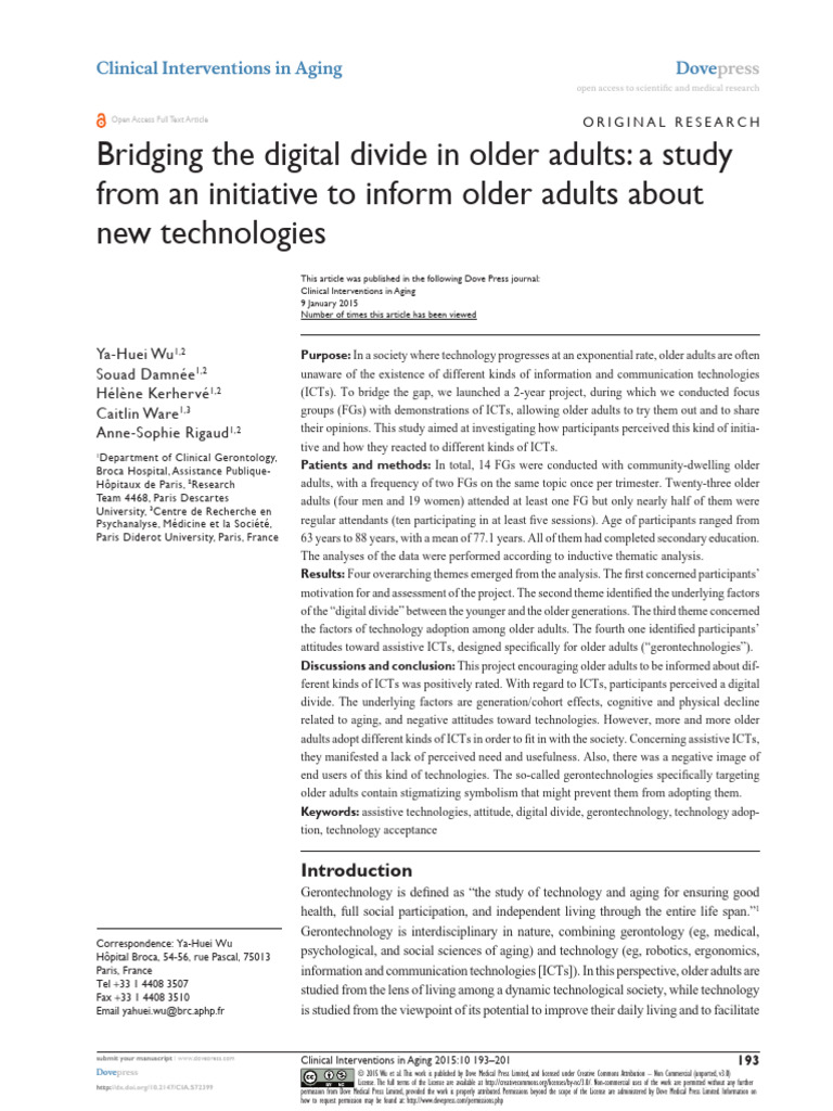 Bridging the digital divide in older adults a study | PDF | Ageing ...