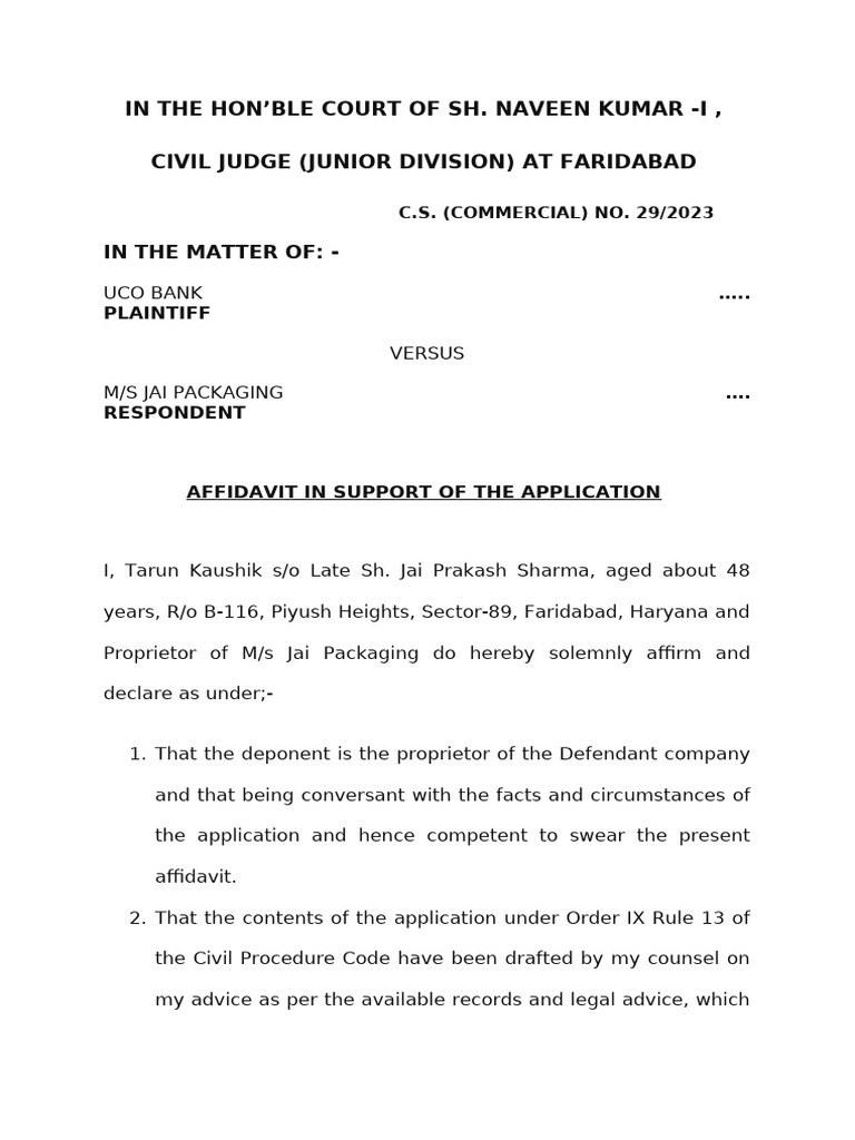 Affidavir Under Order 9 Rule 7 CPC | PDF