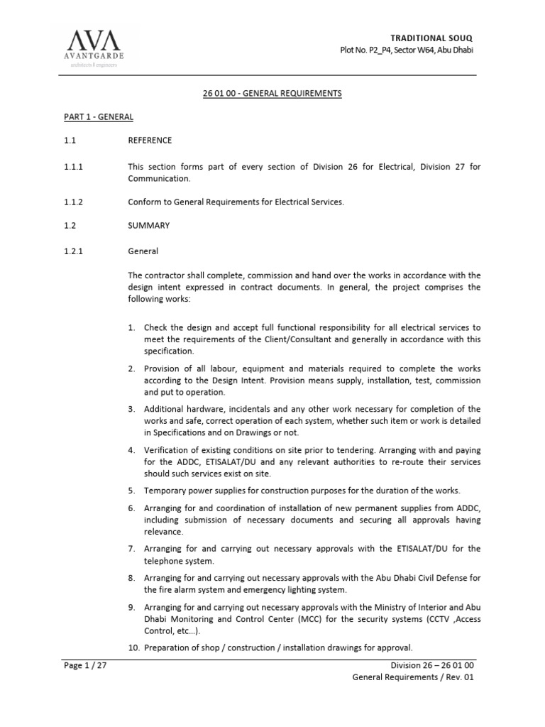 26 01 00 - General Requirements | PDF | Electrical Wiring ...