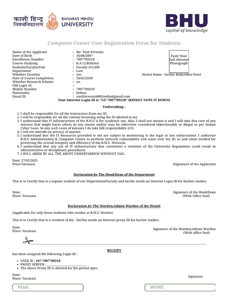 Students Registration Form | PDF | Internet | Computer Law