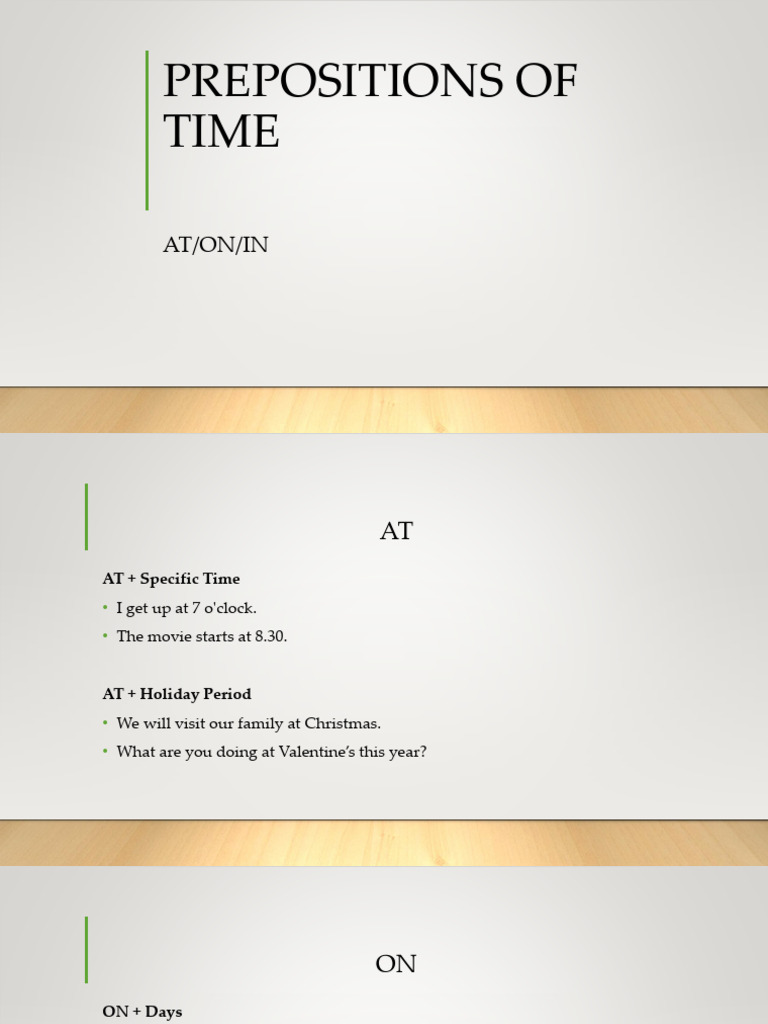 Prepositions of Time: AT, ON, IN | PDF