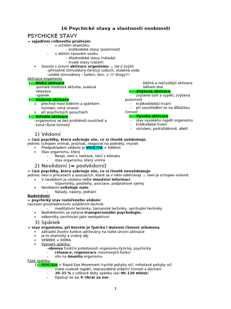 Psychické Stavy A Vlastnosti | PDF