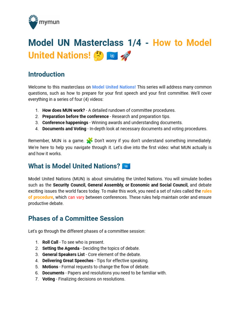 Model UN Basics: Committee Procedures | PDF | Government