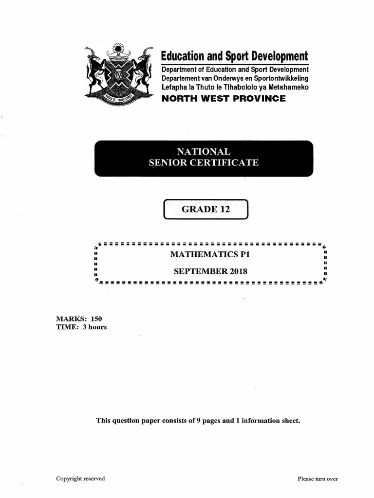 2018 Grade 12 Trial Exam p1 NW | PDF