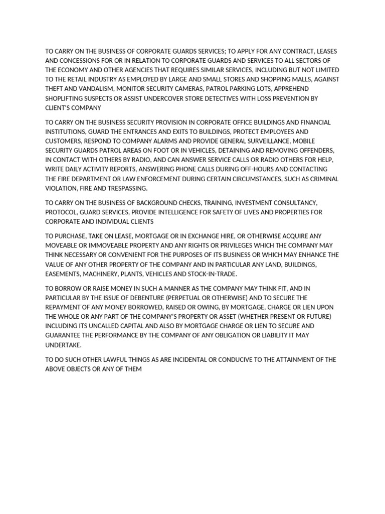 Corporate Security Services Objectives | PDF