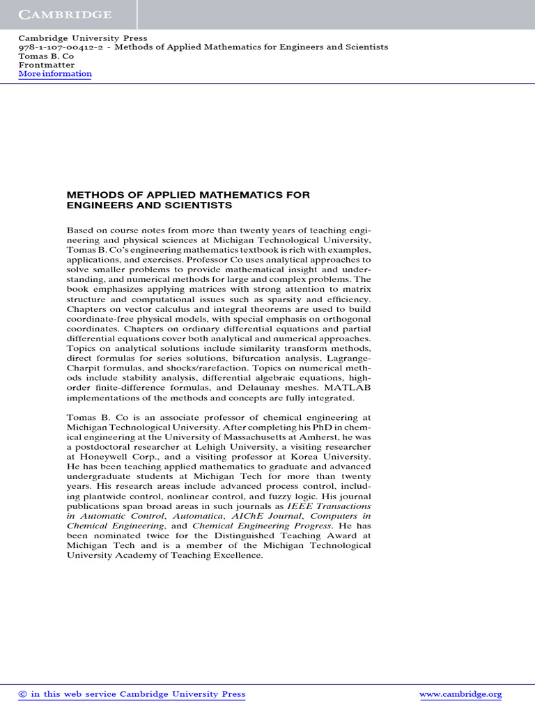 Methods of Applied Mathematics For Engineers and Scientists Qnts5h2ogy ...