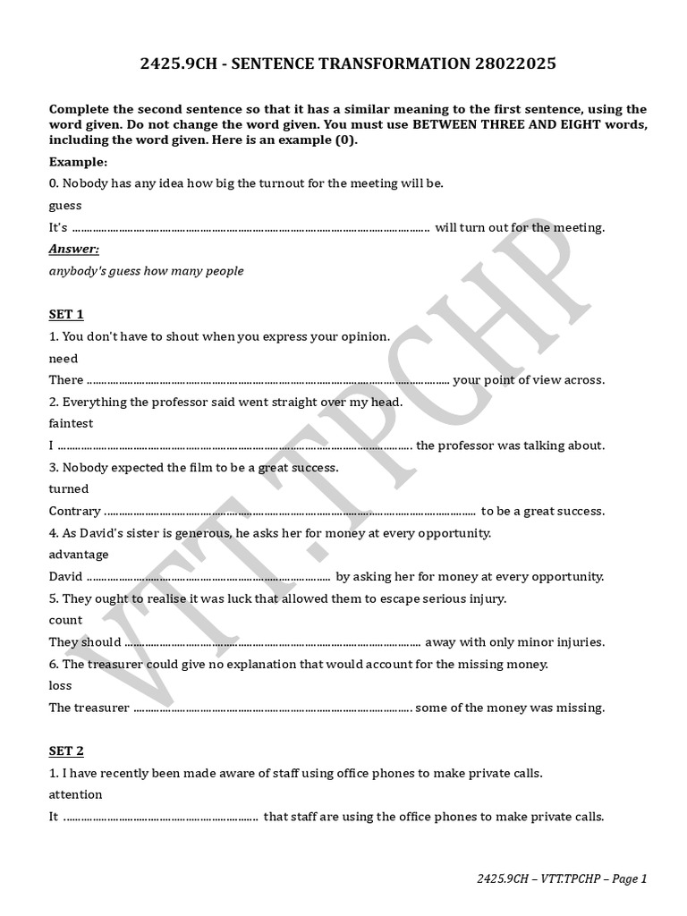 2425-9CH - Sentence Transformation 28022025 (Print) | PDF