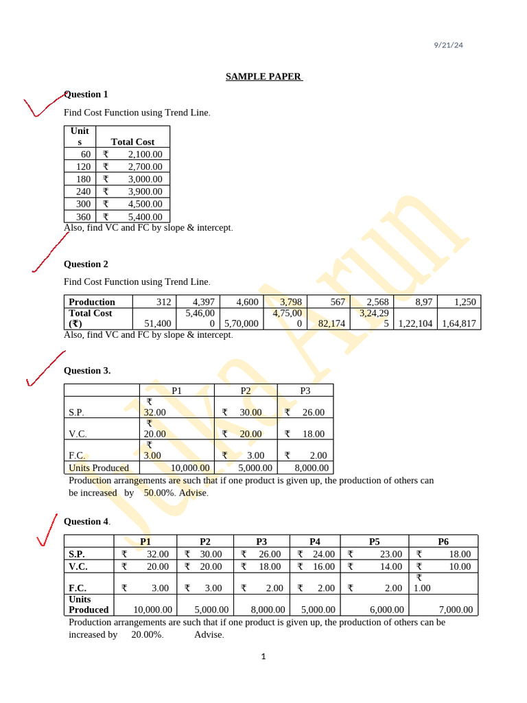 MA Sample Paper 21092024 | PDF | Business Economics | Management Accounting
