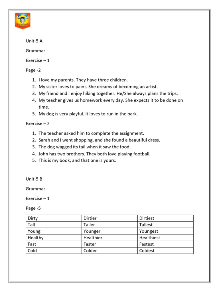 Grade 3 Exercise Book Unit 5 Answer Key | PDF