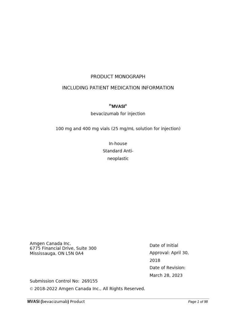 Product Monograph Including Patient Medication Information: Mvasi | PDF ...