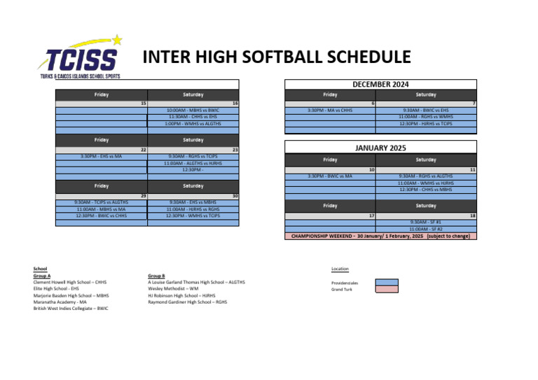2024-2025 Inter-High Softball Schedule | PDF | Schools | Educational ...
