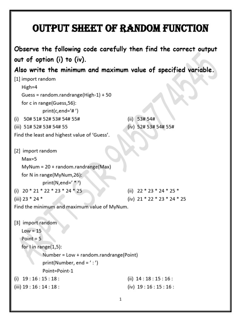 2.3 Random Function Sheet | PDF | Computer Programming | Applied ...