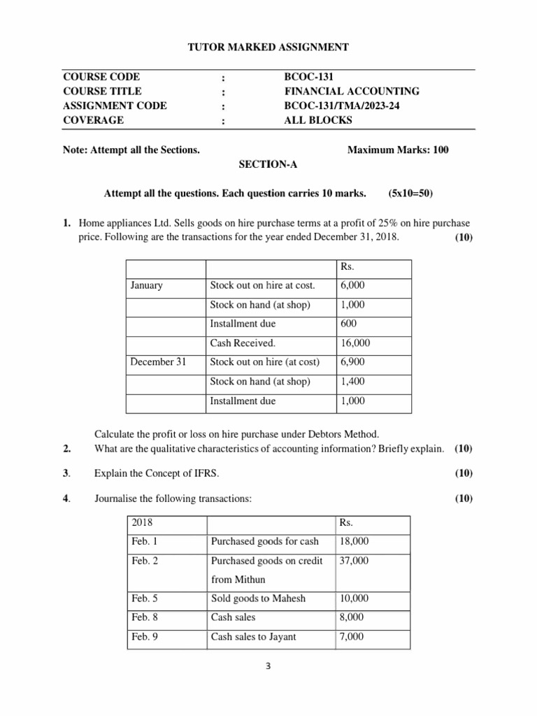 BCOC-131-EM-2023-24 WM-1 | PDF | Debits And Credits | Equity (Finance)