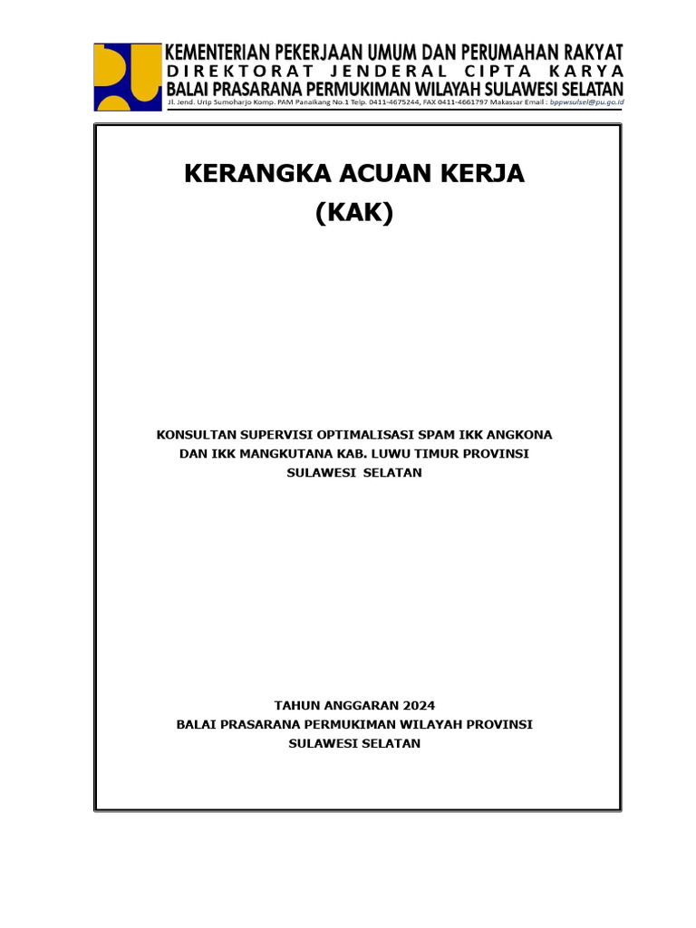 KAK Supervisi Optimalisasi SPAM IKK Angkona Dan IKK Mangkutana Kab. Luwu TimurOK | PDF