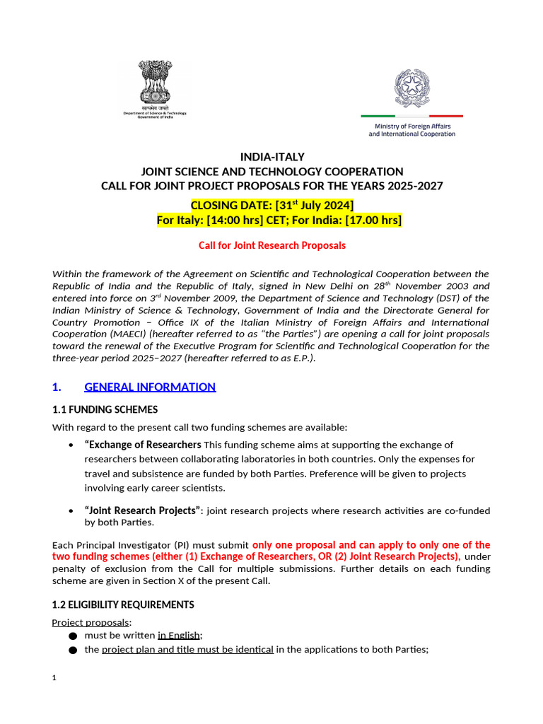 India-Italy Joint Research Proposals 2025-2027 | PDF | Intellectual ...