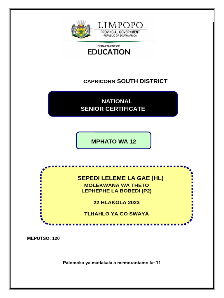 Tlhahlo Ya Go Swaya Molekwana Wa Theto Grade 12 2o23 | PDF
