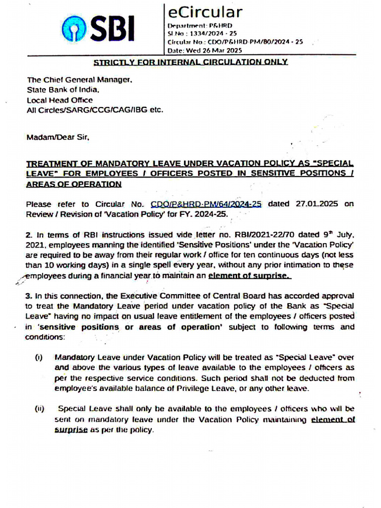 Vacation Policy - SPL Leave | PDF