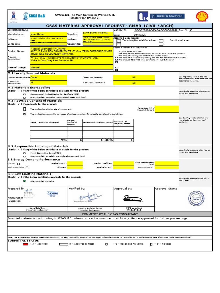 GSAS Material Approval Request Form | PDF | Forest Stewardship Council ...