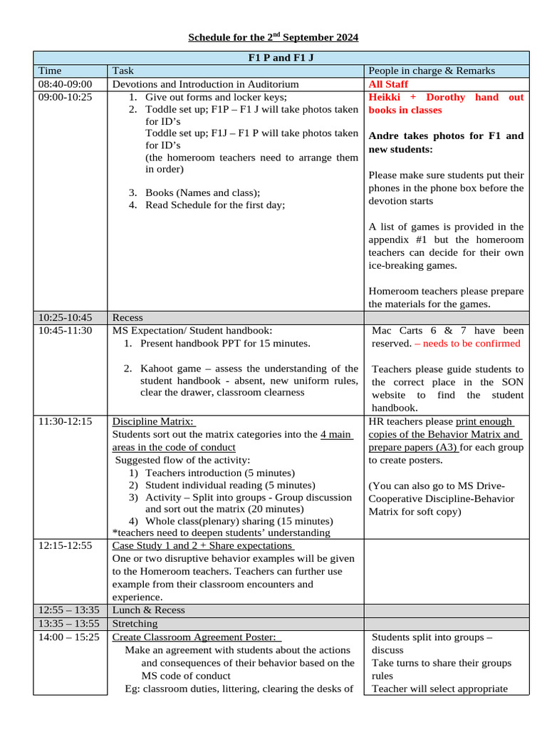 September 2024 F1 Orientation Schedule | PDF