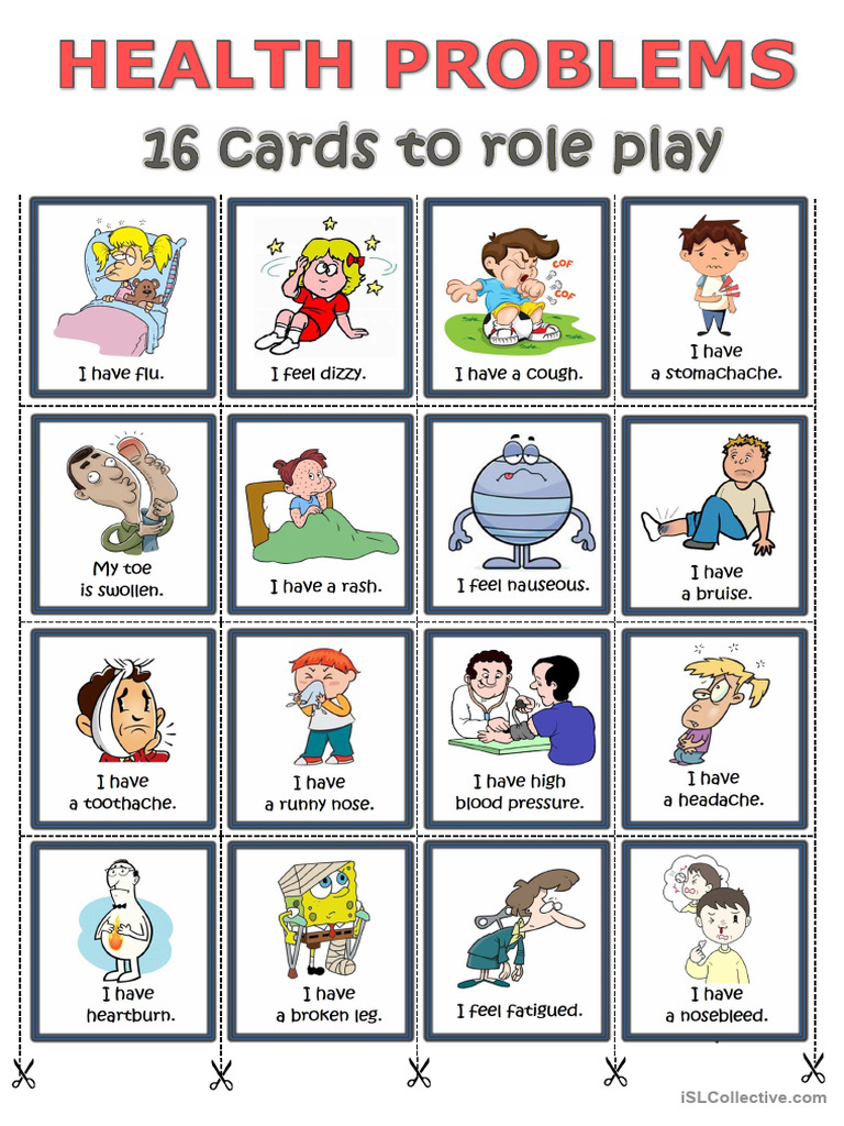 Health Problems - Cards To Role Play | PDF