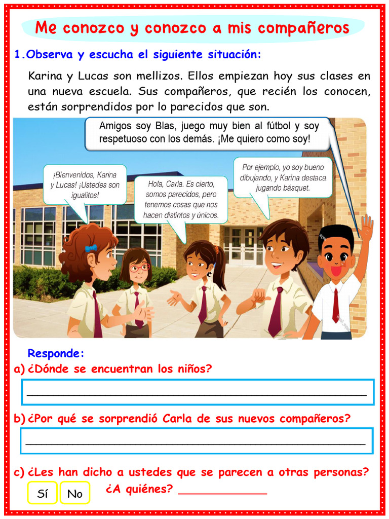 Ficha Me Conozco y Conozco A Mis Compañeros | PDF