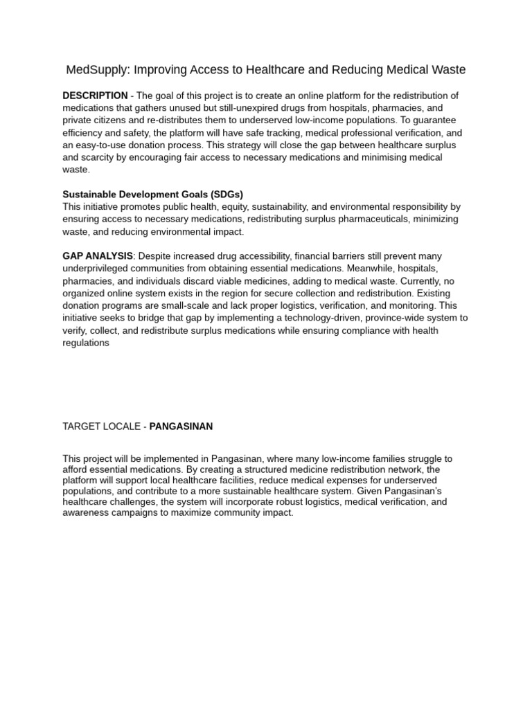 MedSupply Improving Access To Healthcare and Reducing Medical Waste | PDF