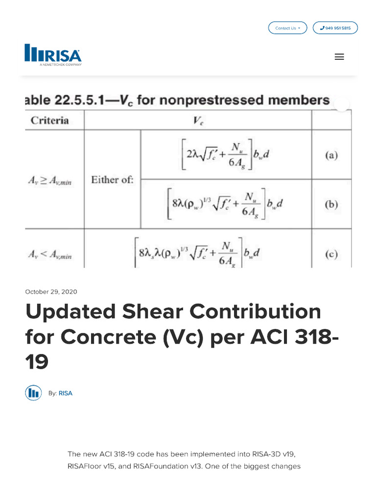 Shear Contribution for Concrete (Vc) per ACI 318-19 | PDF