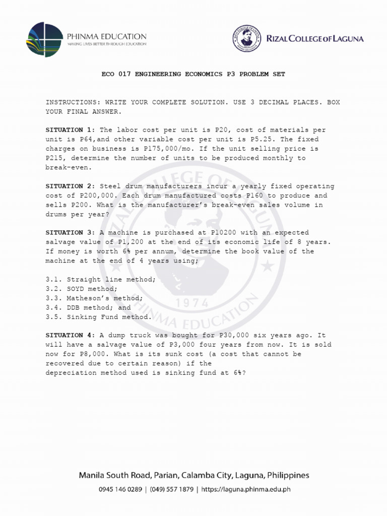 Engineering Economics Problem Set | PDF