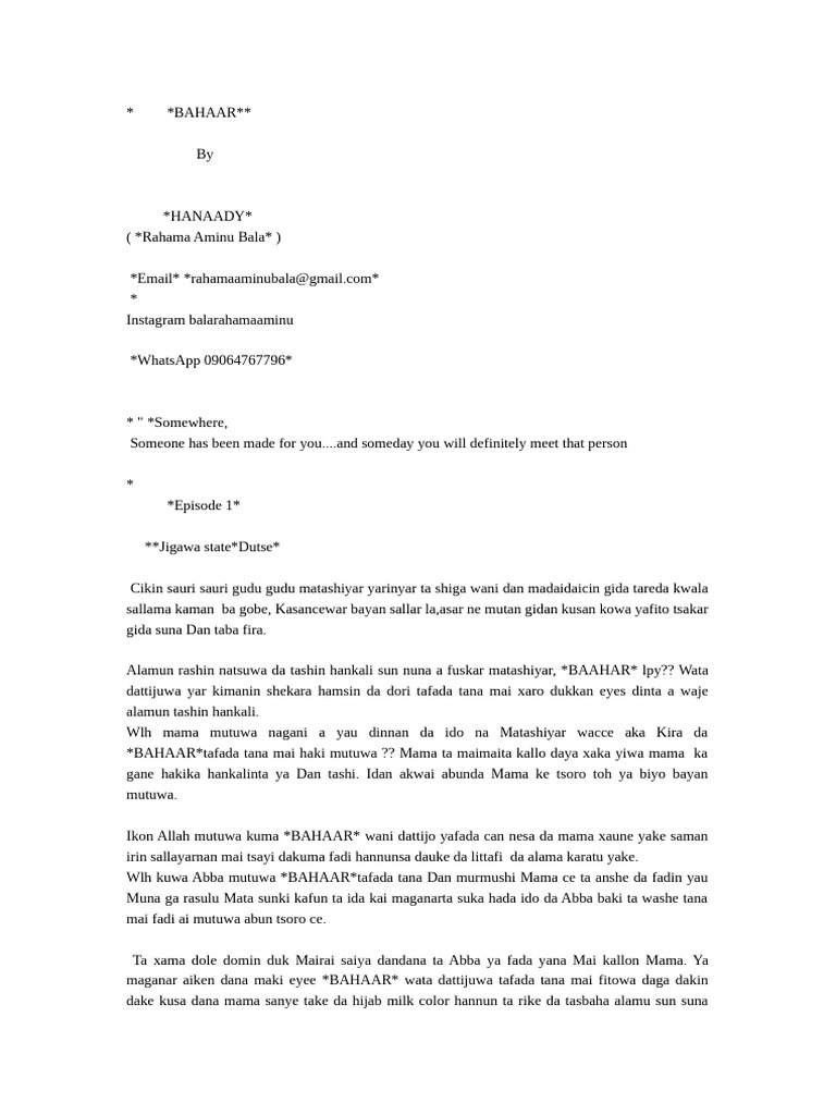 Bahaar Book 1 Mallakin Hanaady Rahama Aminu Bala | PDF