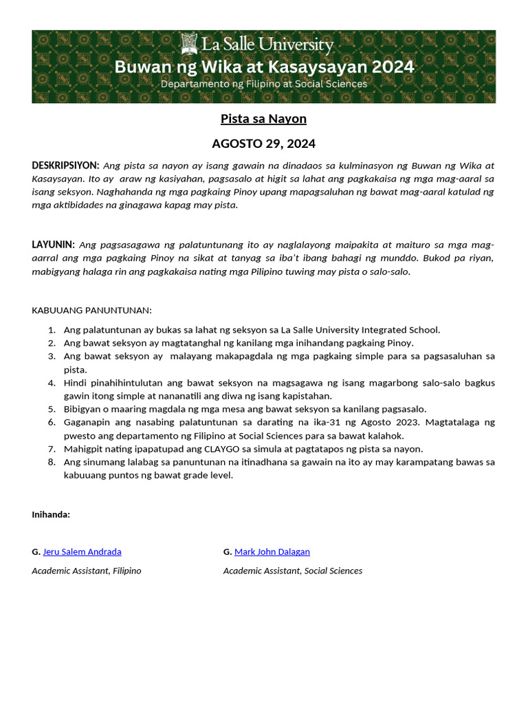 Pista Sa Nayon | PDF