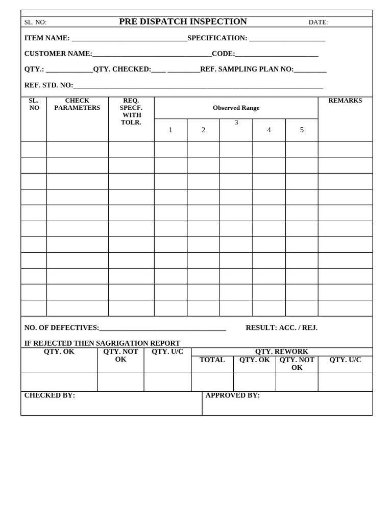 Pre-Dispatch Material Inspection Report | PDF